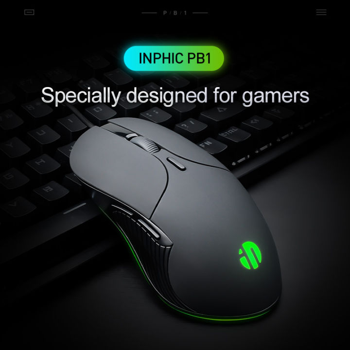 INPHIC PB1 เมาส์แบบมีสายเงียบ 3200dpi 6 ปุ่ม เกม eSports Macro 7 Colors ...