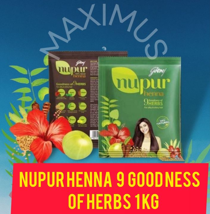 Nupur henna 9 Goodness OF Herbs (1KG) For silky&shiny hair 100% natural ...