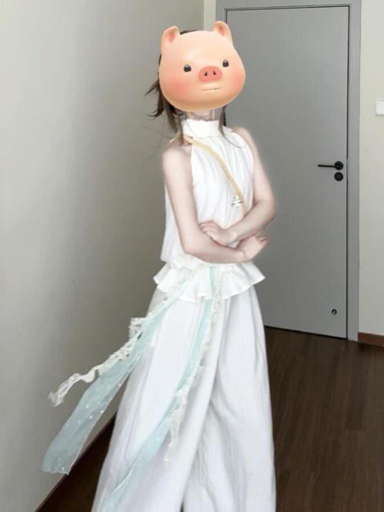 Y6Y | ชุดเสื้อกั๊กแขนกุดคอวีสีขาวสไตล์ฝรั่งเศสสำหรับผู้หญิง ชุดสองชิ้น ...