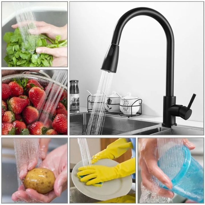 Kitchen Basin Sink Faucet Black Color Kitchen Mixer Taps Pull Out 360 ...