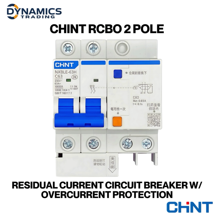 CHINT NXBLE-63 RCBO 2P– 20A-125A, 230V Residual Current Breaker with ...