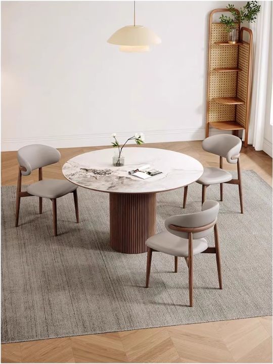 French Style Solid Wood Rock Panel round Dining Table with Rotating ...