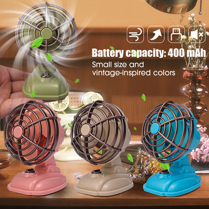 【88HomeStore】Retro Desk Mini Fans Cute Portable Charging Fan Rotatable ...