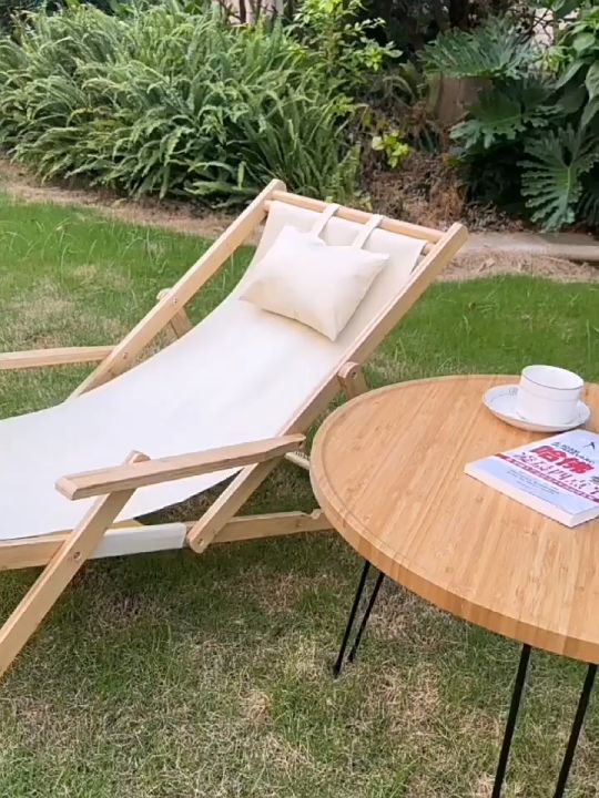 WTHB OUTDOOR Beach Chair Recliner Folding Chair Portable Solid Wood ...