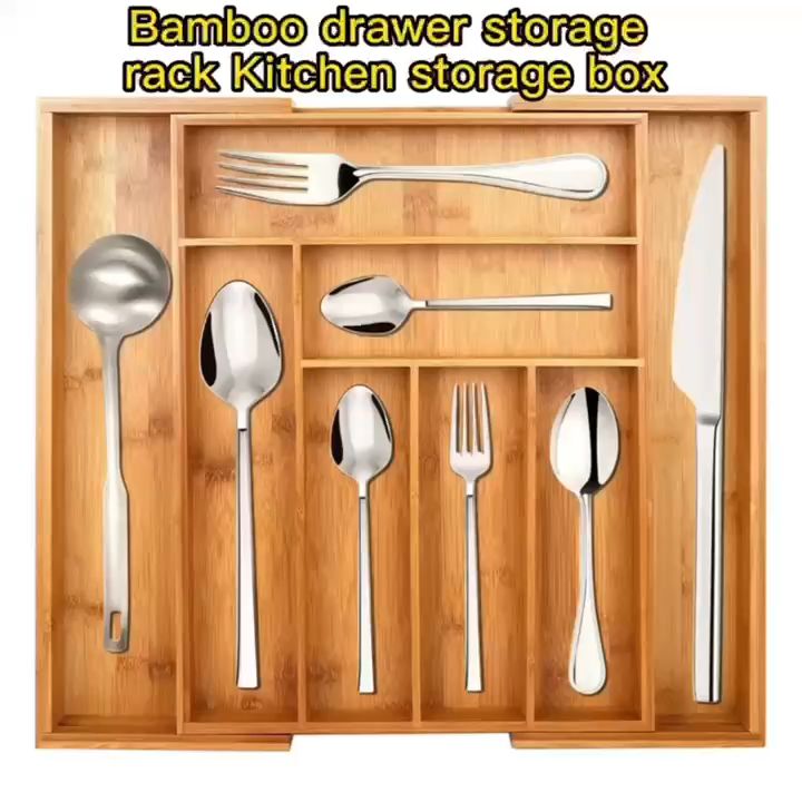【OPTIMUM】Expandable cutlery organizer Bamboo drawer storage rack ...