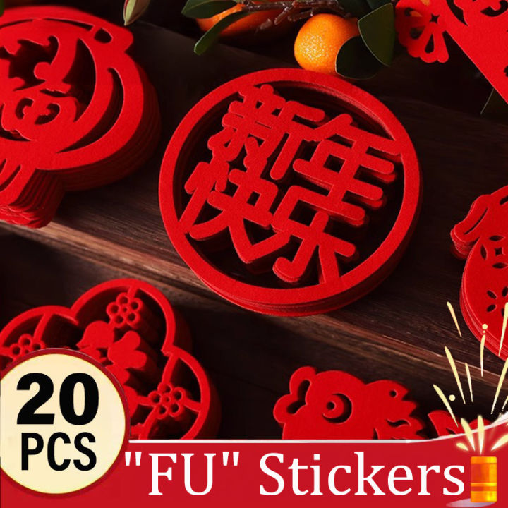 10/20Pcs Non-woven Mini Red "FU" Sticker 2025 Chinese New Year Felt Red ...