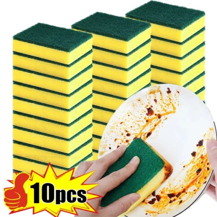 10pcs Highly Absorbent Double-sided Sponge Magic Clean Pot Rust Stain ...