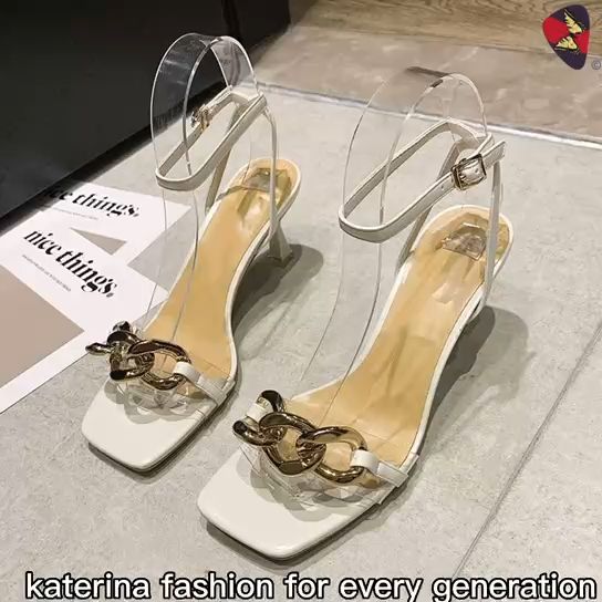 KATERINA FASHION Korean Chain Low Heels Sandals For Women Adjustment ...