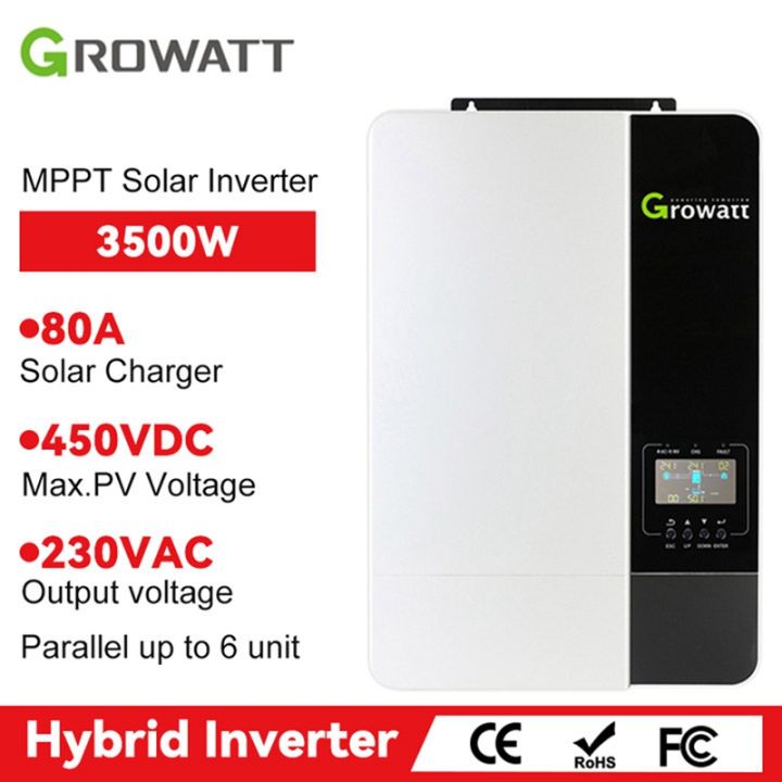 Growatt 3500W MPPT Hybrid Solar Inverter 48V 220VAC Pure Sine Wave ...