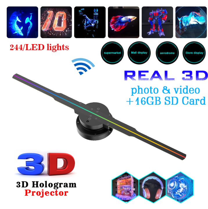 42cm 3D Holographic Fan Wifi Remote Custom ICONS DIY Video LOGO LED Neon Lights Rotating Display ...