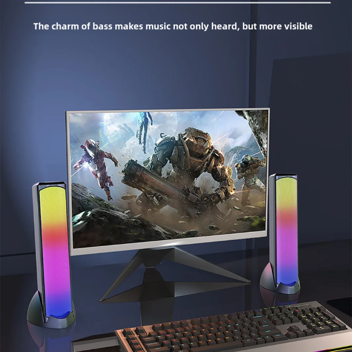 Bluetooth Speaker Rgb Lighting Subwoofer Long Rectangular Usb Double ...