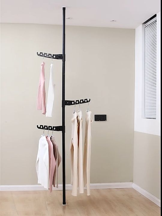 Drying Racks Single Rod Telescopic non-punch Scalable clothes hanger ...
