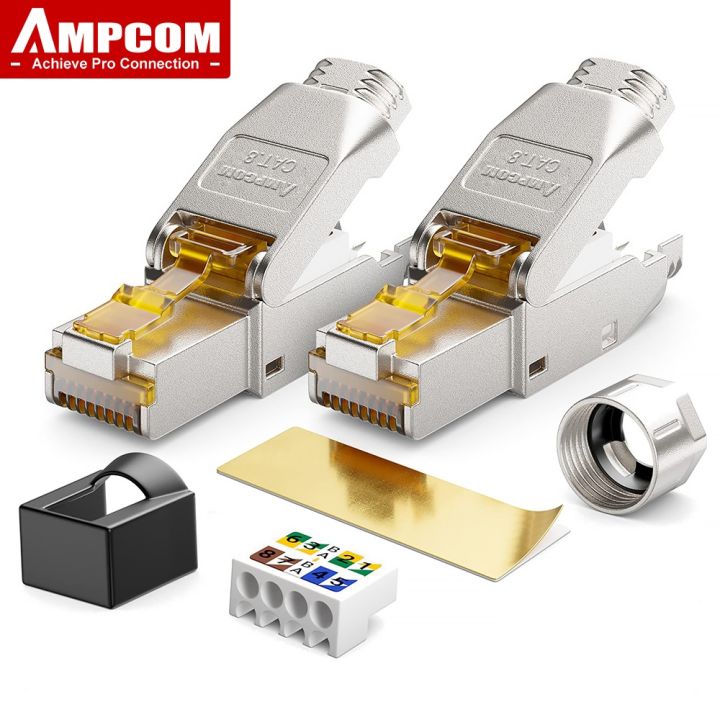 AMPCOM Toolless RJ45 Connector, CAT8/7A/7/6A/6 Tool free Reusable Termination Plugs Shielded ...