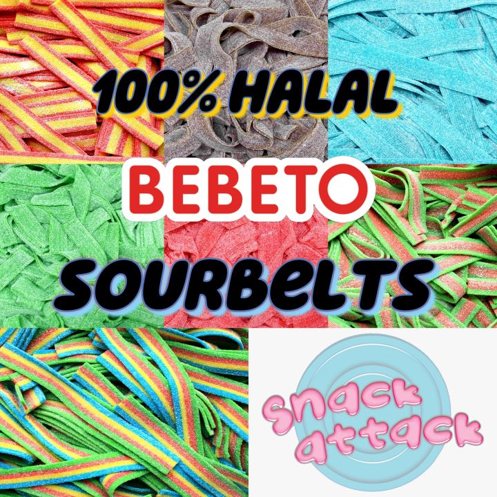100% HALAL BEBETO SOUR BELT GUMMY CANDY MIX ASSORTED FLAVOUR 100g 500g | Lazada