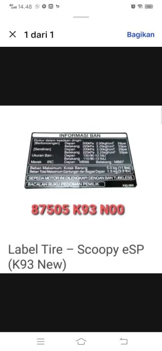 label tire atau sticker dicover kontak scoopy esp thn 2017 87505 K93 ...