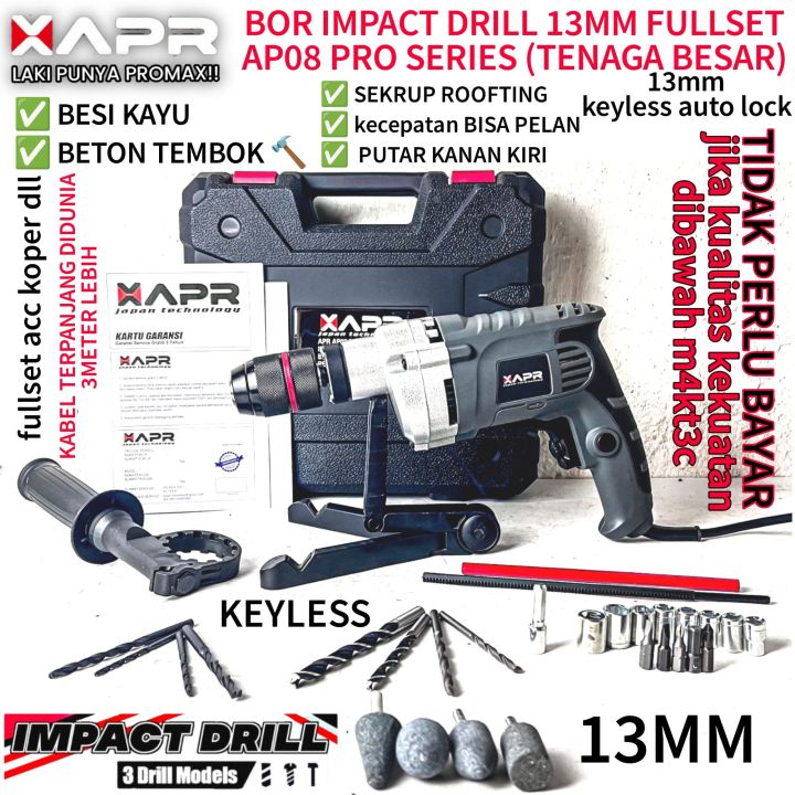Raja bor impact drill 13mm APR ap08 pro series beton besi kayu sekrup ...