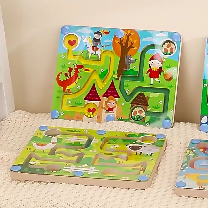 3D Wooden Magnetic Maze Puzzle Interactive Magnet Beads Maze ...