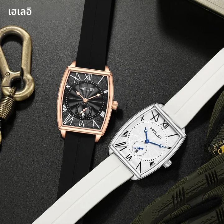 Helei ผู้ชายสแควร์ควอตซ์นาฬิกากันน้ําตัวเลขโรมัน Dial นาฬิกาข้อมือ ...