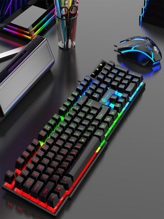 Cool light wired keyboard and mouse set, mechanical feel, floating high ...