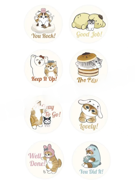 Cartoon Cat Stickers round Encouragement Patches for Children English ...