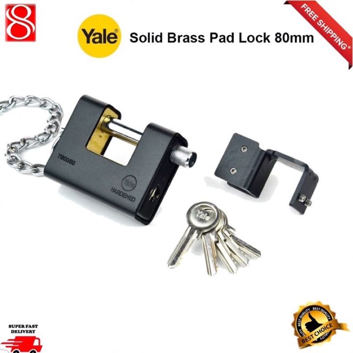 Yale Solid Brass Padlock 80mm With Bracket ( 5 Keys Included ) | Lazada ...