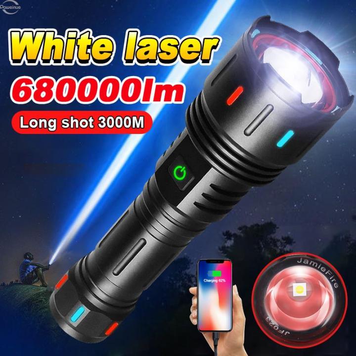 【White Laser Light】6800000LM Flashlight Rechargeable Torch Light XHP90 ...