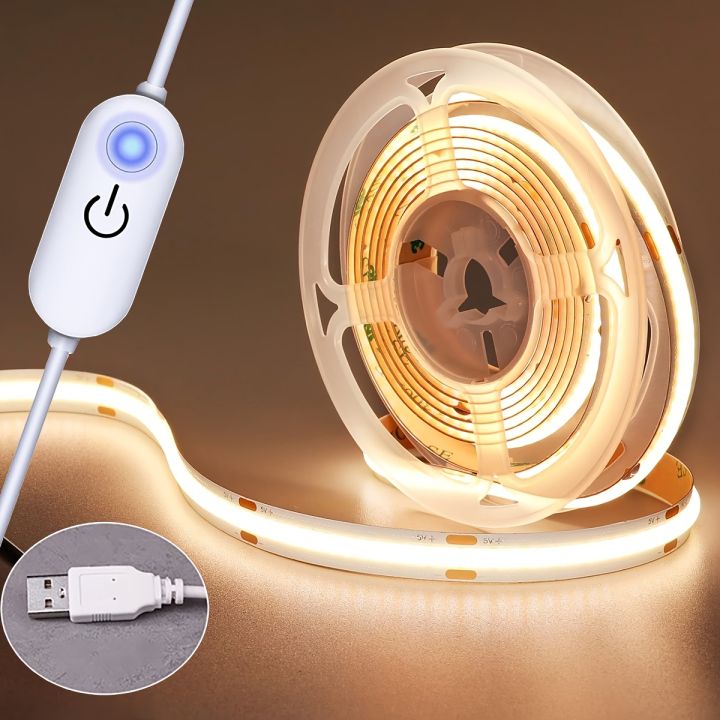 COB Lights LED Strip Touch Dimmer Flexible Diode Tape 5V USB Linear Indoor Lighting Lamp Room ...
