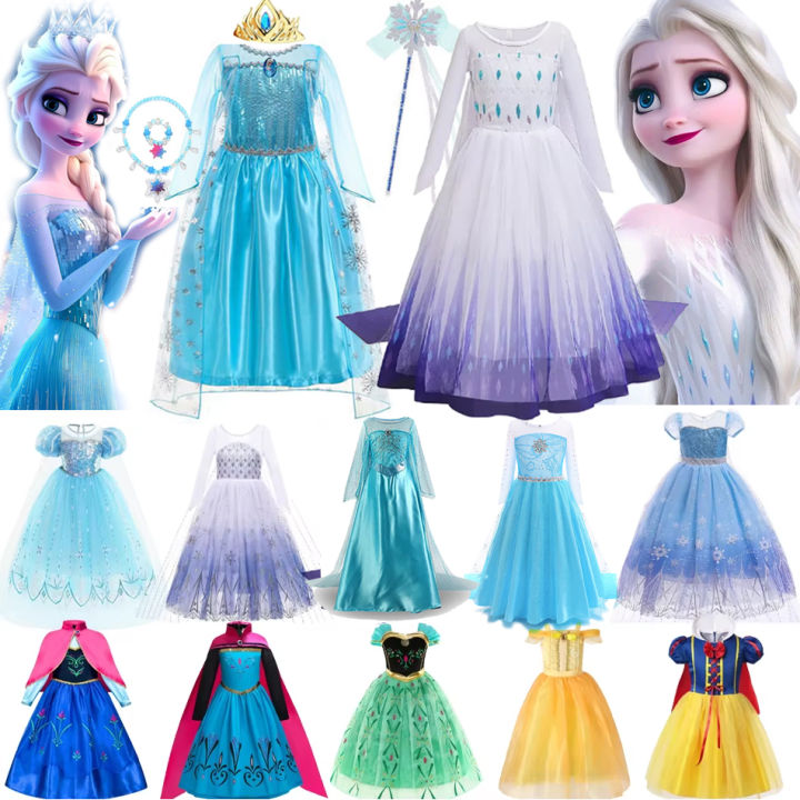 Disney Elsa Girls Frozan คอสเพลย์เครื่องแต่งกายชุดเจ้าหญิง Queen Snow ...