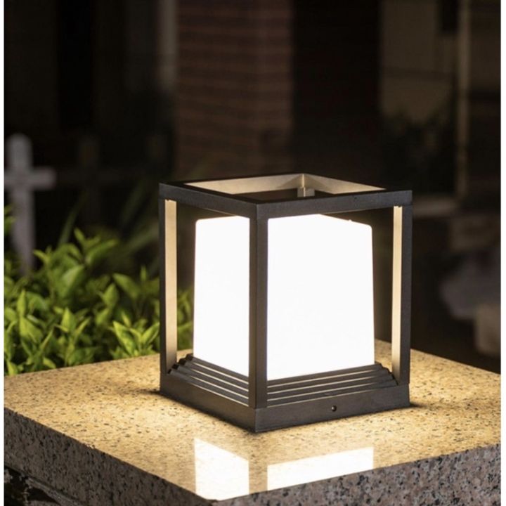 Modern light black cube outdoor pillar light weather proof outdoor gate ...