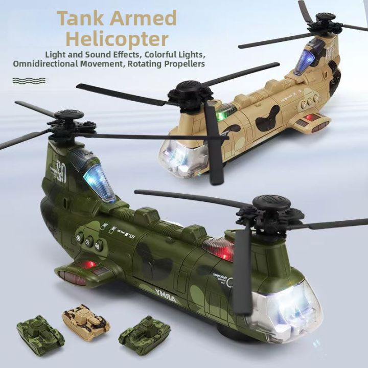 Electric Double Propeller Military Tank Plane Model Toy with Music And ...