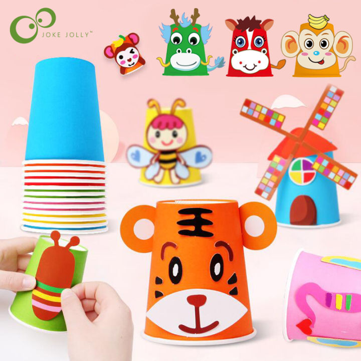 12pcs Children 3D DIY handmade Paper Cups Sticker Material Kit Whole ...
