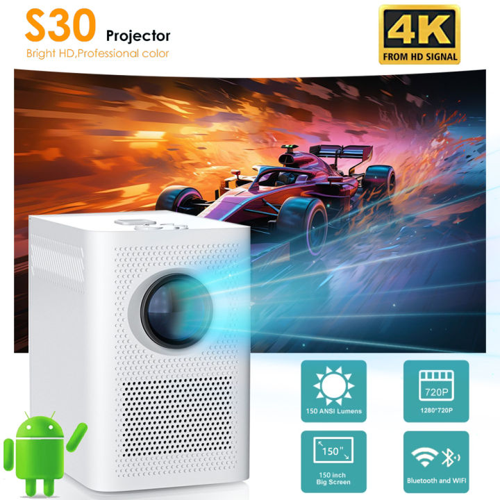 S30 Mini 4K HD LED Projector Auto Focus Android 11.0 Bluetooth WIFI 6.0 ...