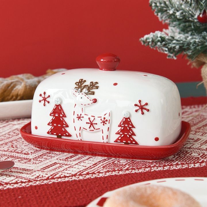 OMK Christmas Series Ceramics Butter Dish with Lid Butter Keeper for ...