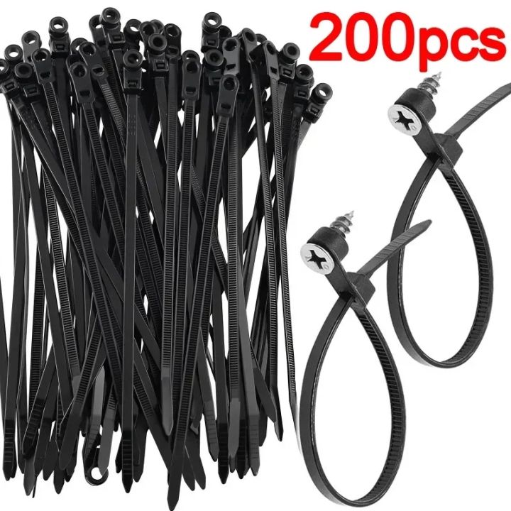 200/100Pcs Screw Hole Cable Ties Reusable Fixed Cable Ties Adjustable Self-locking Cord Ties ...