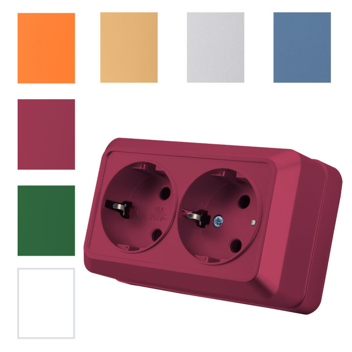 Red Paint Plastic Power Sockets EU Standard Classic Wall Mounted With ...