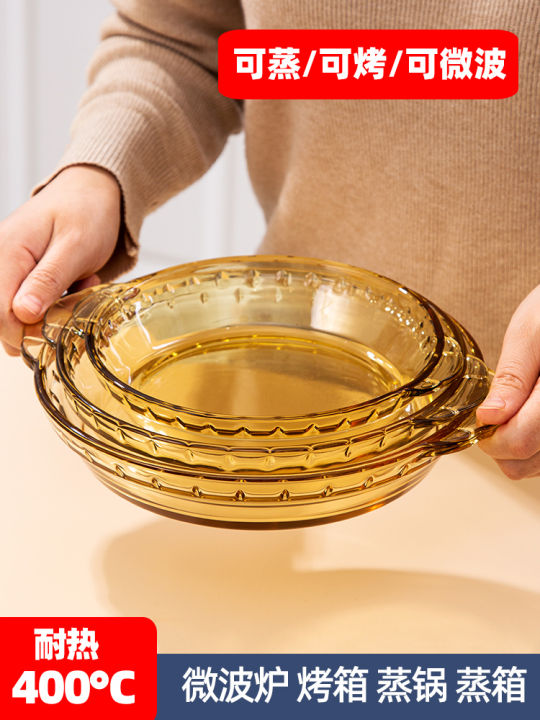 Heat Resistant High Borosilicate Glass round Transparent Dinnerware Set ...