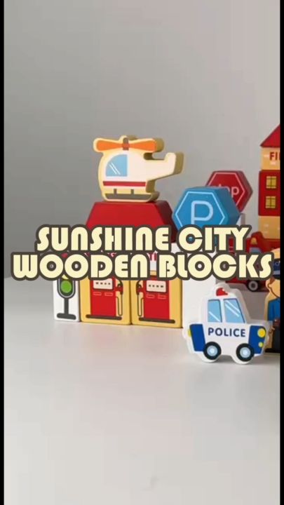 BYJ Wooden Sunshine City Building Blocks 120pcs Stackable Colorful ...
