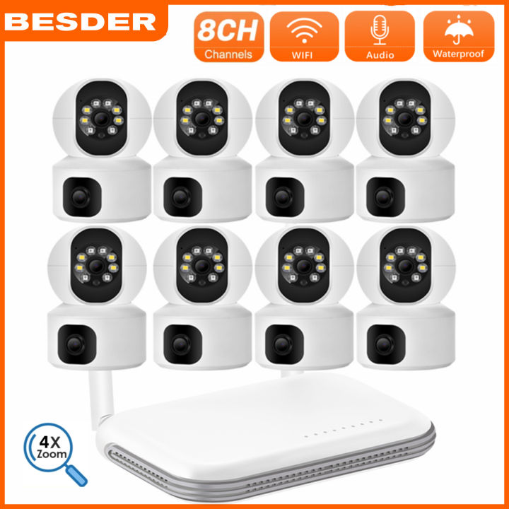 BESDER 8CH Mini NVR 4MP IP Camera WiFi Camera Dual Lens Dual Screen ...