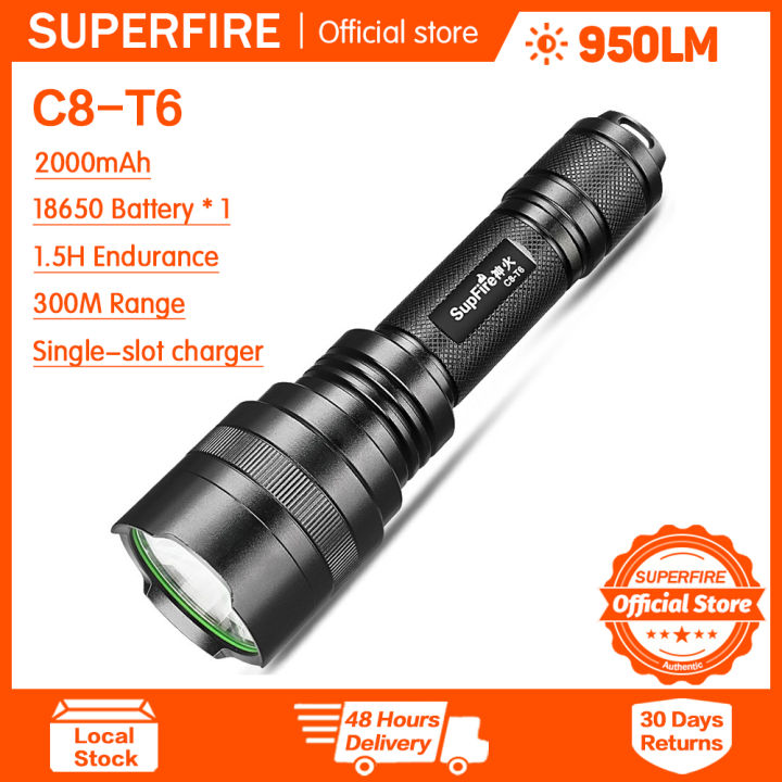 SUPERFIRE C8 (7W) LED Flashlight Portable Waterproof Torch Home Outdoor ...
