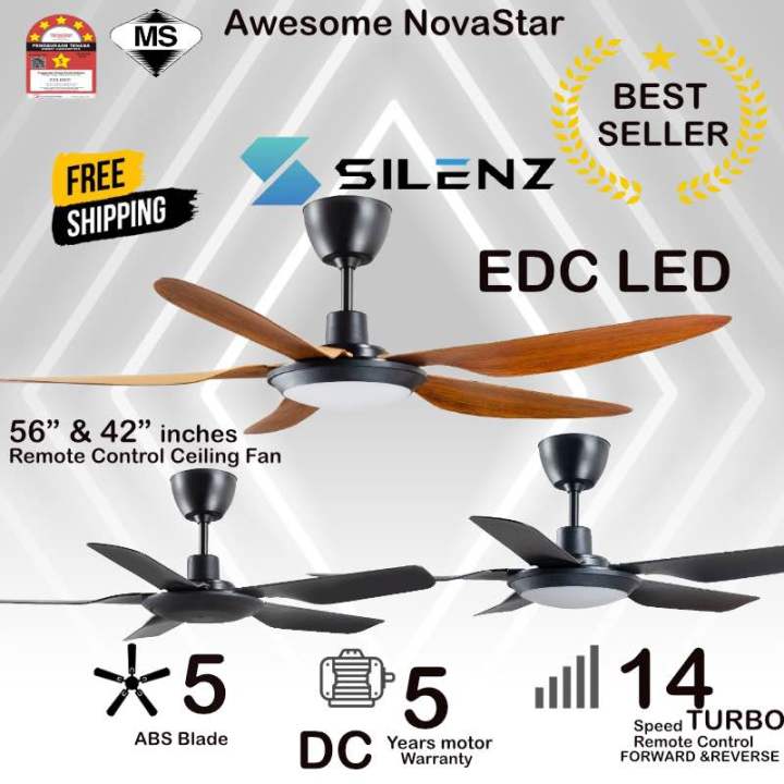 SILENZ EDC 42”/ 56” DarkwoodColour DC motor Ceiling fan Remote Control ...