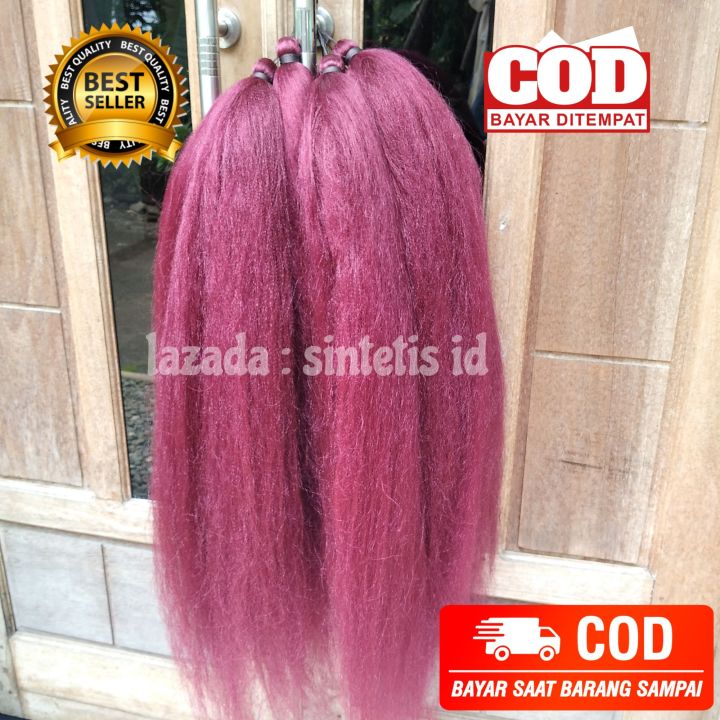 rambut cemara warna merah maroon / rambut palsu / rambut sambung ...