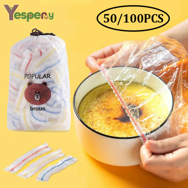 YESPERY 50/100pcs Disposable Food Cover Plastic Storage Food Cover for ...
