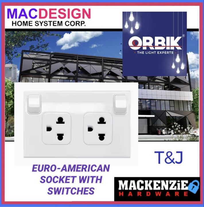 T&J Orbik 2 gang universal outlet with switches | Lazada PH