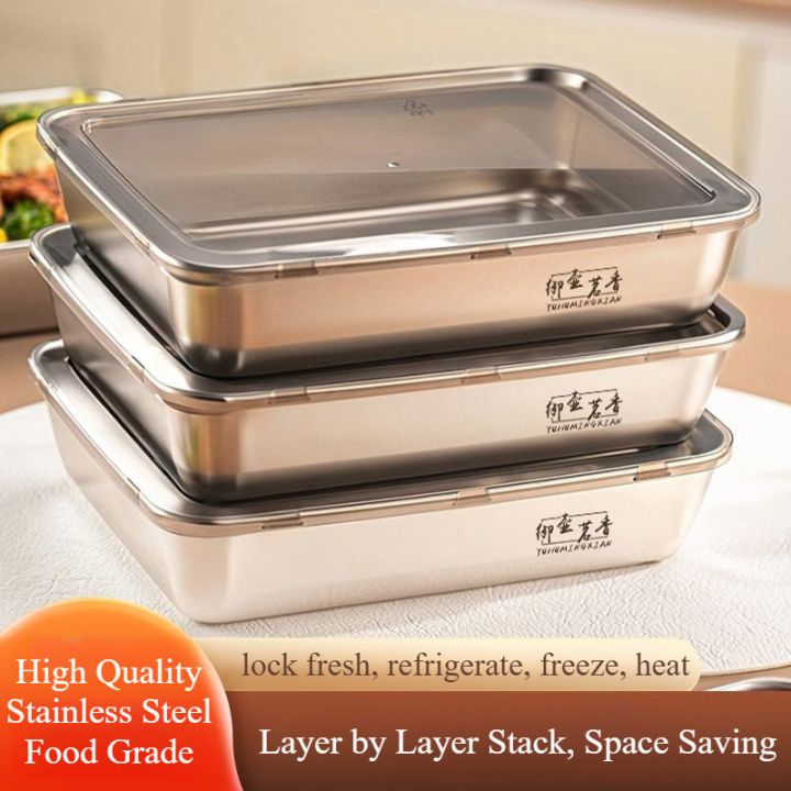 Stainless Steel Food Preservation Tray with Lid Square Dish Food ...