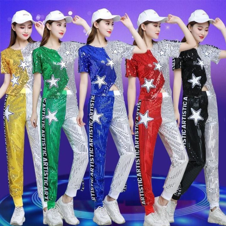 Shiny Sequin Jazz Dance Outfit Women's Student Cheerleading Crew DS ...