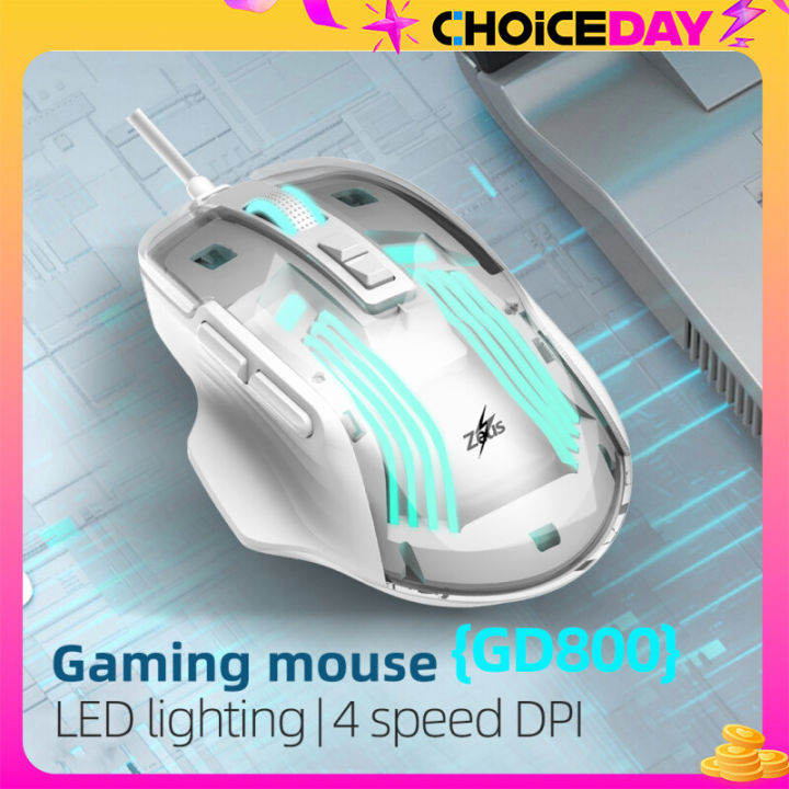 Zeus transparent wired gaming mouse with 4 levels of DPI sensitivity ...