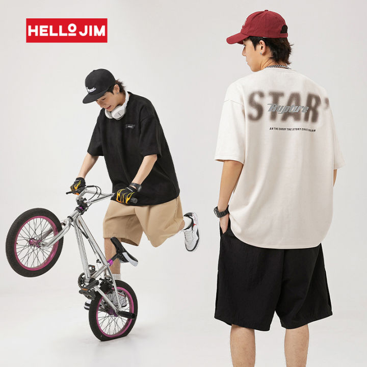 HELLO JIM เสื้อยืดหนังนิ่มสำหรับผู้ชาย KS1762เสื้อยืดใหญ่กว่าปกติพิมพ์ ...