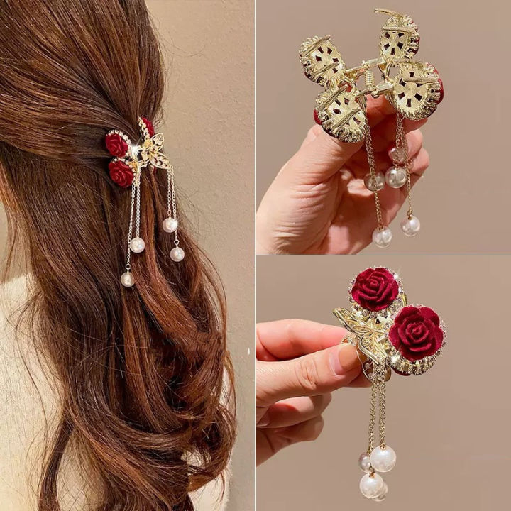 Lovely girls house♡】2023 New Rose Flower Crystal Hair Clamp for Women ...