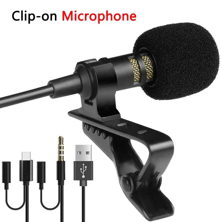 3.5mm Portable Mini Microphone USB Clip-on Condenser Microphone Type-C ...