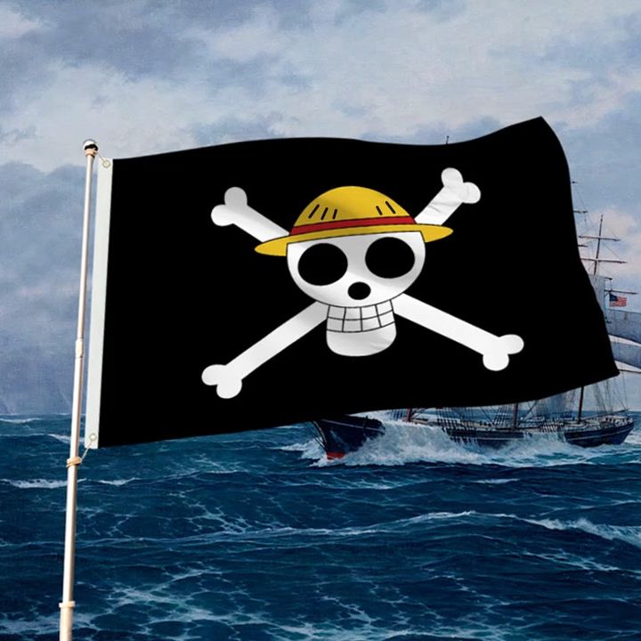 90cmx150cm One Piece Luffy Straw Hat Pirate Skull Flag Wall Home Decor ...